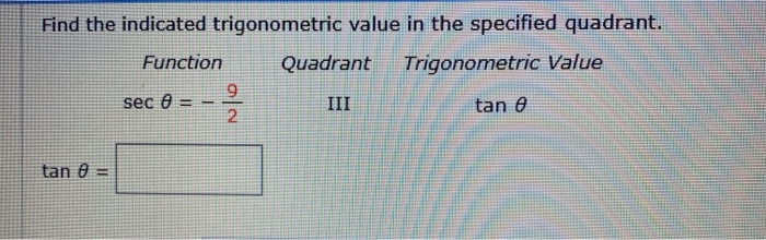 Solved Find the indicated trigonometric value in the | Chegg.com