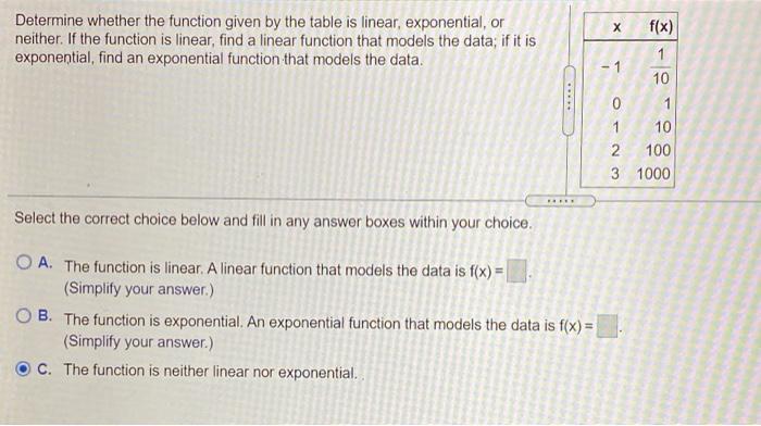 Solved х Determine whether the function given by the table | Chegg.com