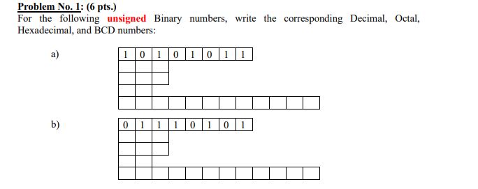 Solved Problem No 1 6 ﻿ptsfor The Following Unsigned 