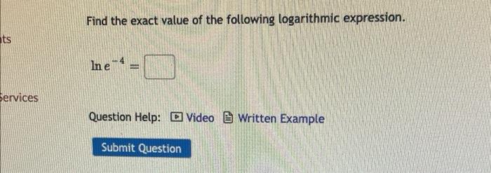 Solved Find the exact value of the following logarithmic | Chegg.com