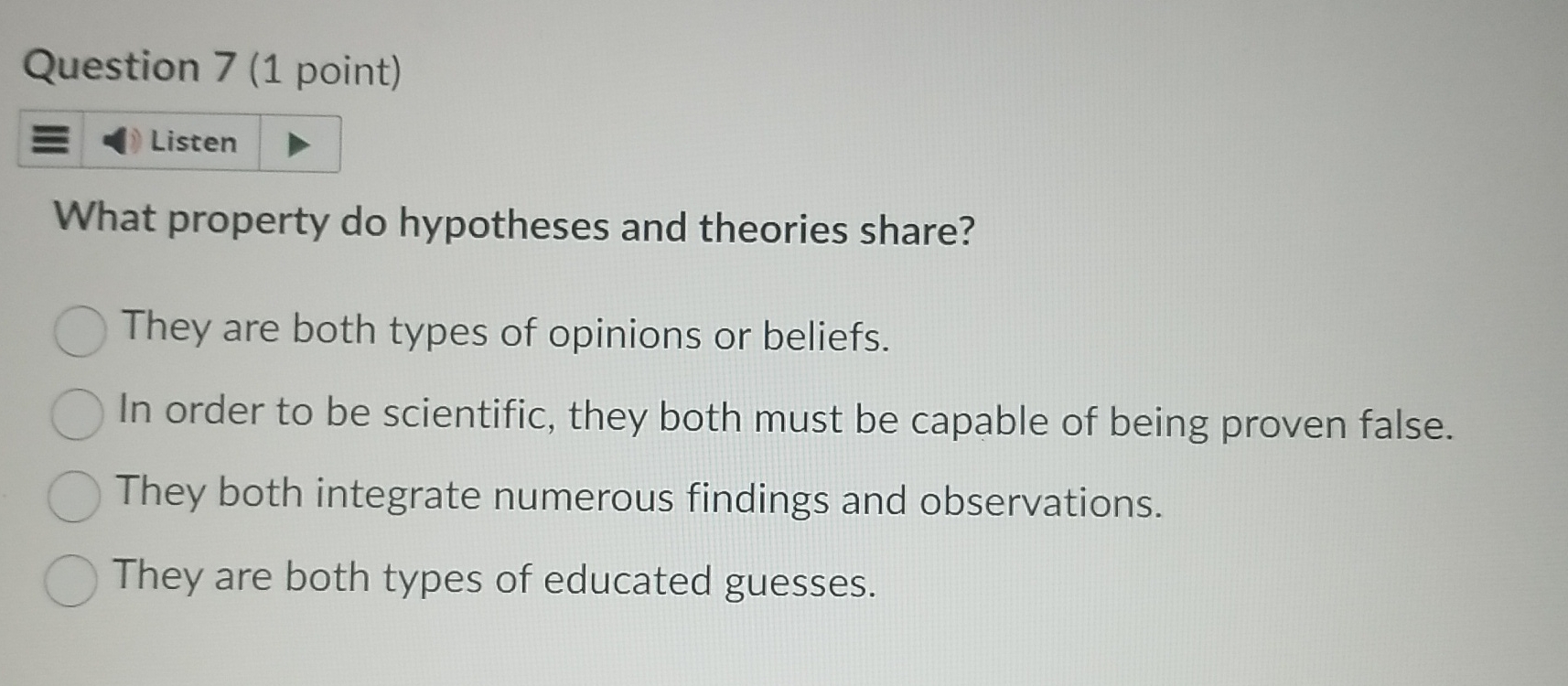 Solved Question 7 (1 ﻿point)What property do hypotheses and | Chegg.com