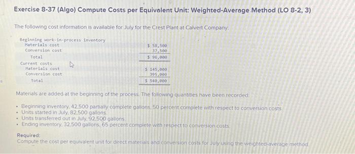 Solved Exercise 8-37 (Algo) Compute Costs per Equivalent | Chegg.com
