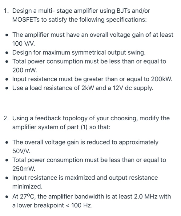 1. Design a multi-stage amplifier using BJTs and/or | Chegg.com