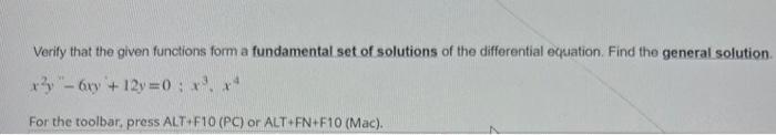 Solved Verify that the given functions form a fundamental | Chegg.com