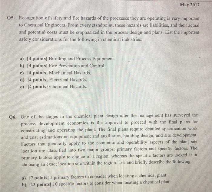 Solved Q5. Recognition of safety and fire hazards of the | Chegg.com