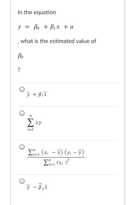 Solved In The Equation Y Bo B1x U What Is The