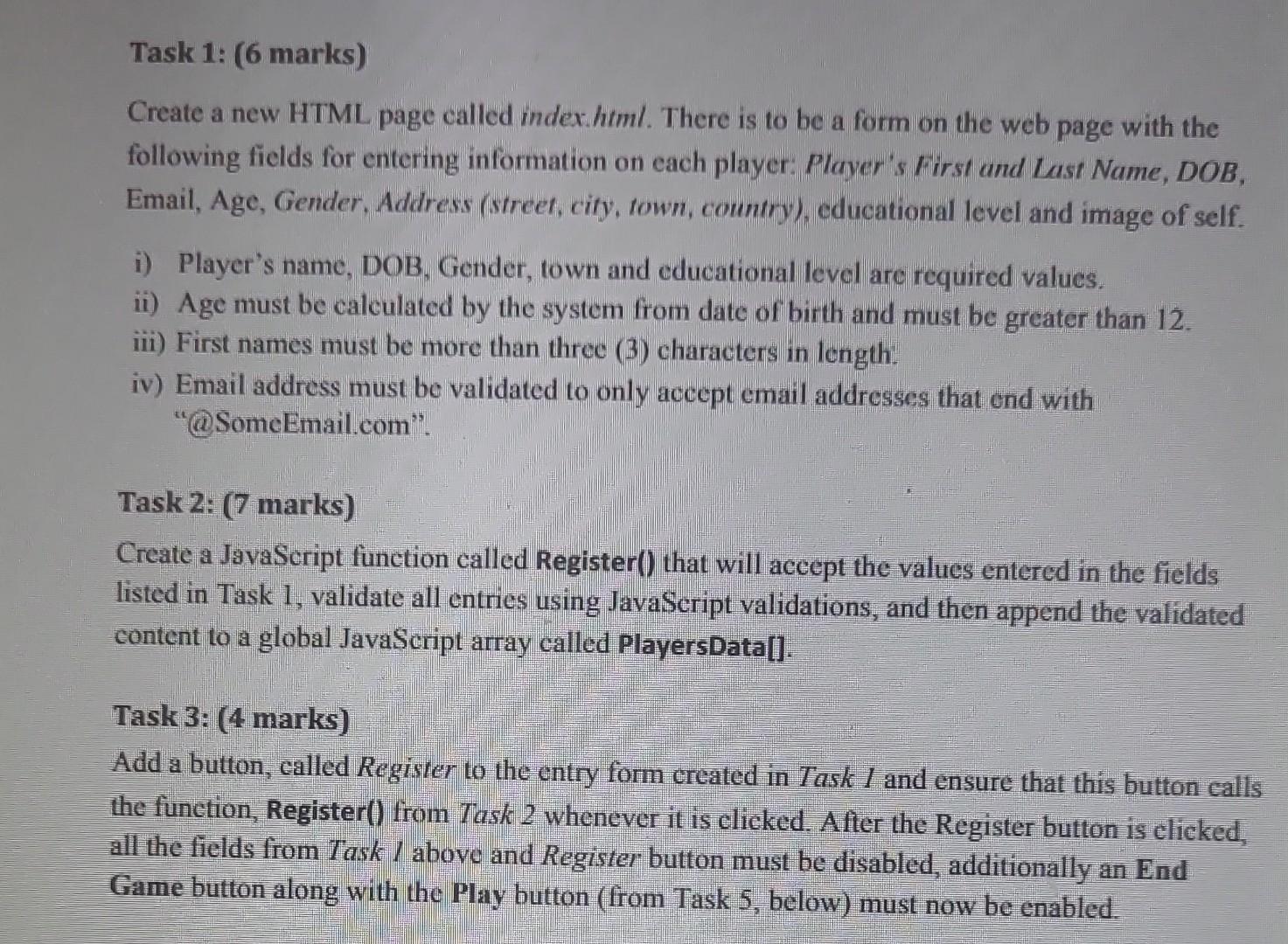 Solved Task 1: (6 marks) Create a new HTML page called | Chegg.com Solved Task 1: (6 marks) Create a new HTML page called | Chegg.com