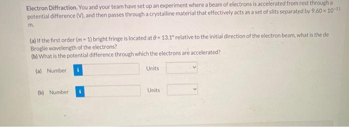 Solved Electron Diffraction. You and your team have set up | Chegg.com