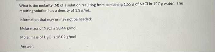Solved What is the molarity (M) of a solution resulting from | Chegg.com