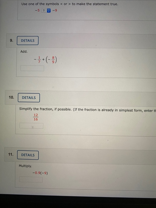 Solved Use one of the symbols to make the statement true. | Chegg.com