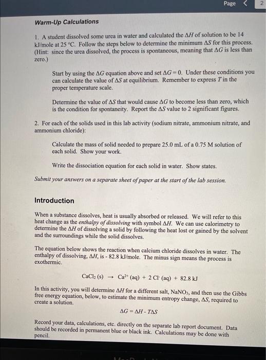 Entropy Change Estimation: Entropy of Dissolving | Chegg.com