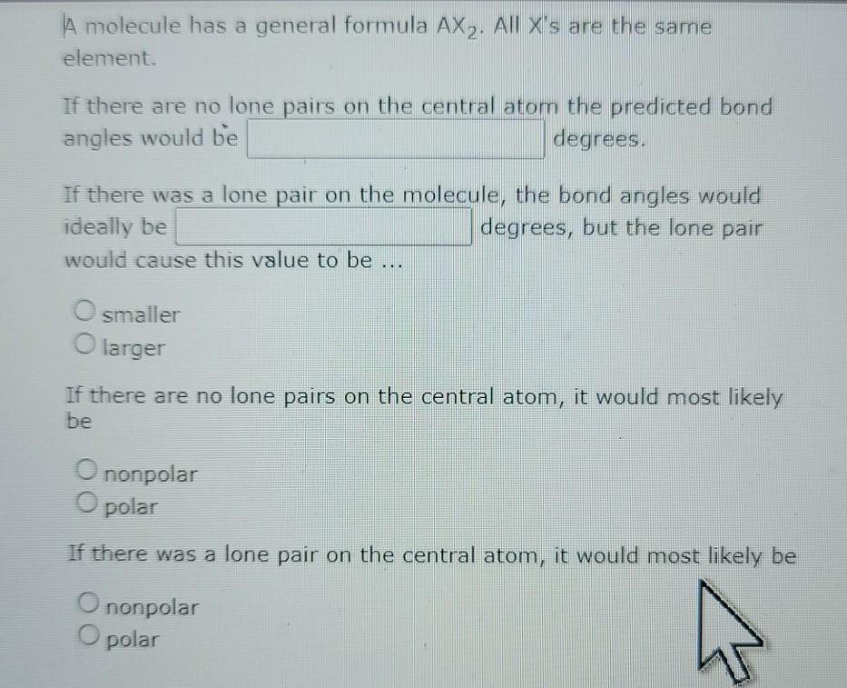 Solved A molecule has a general formula AX2. All X's are the | Chegg.com