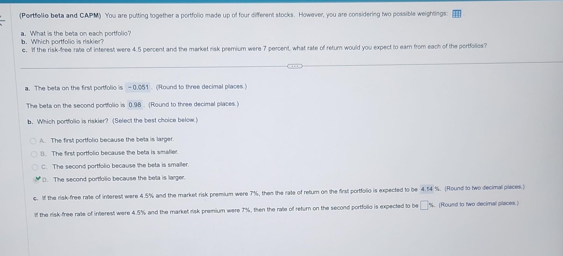 Solved (Portfolio beta and CAPM) You are putting together a | Chegg.com