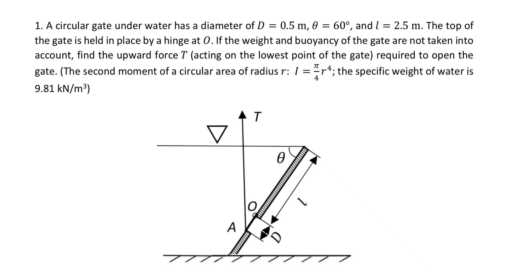 Solved A circular gate under water has a diameter of | Chegg.com