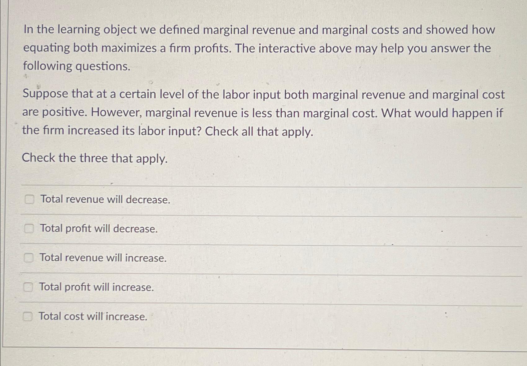 Solved In the learning object we defined marginal revenue | Chegg.com