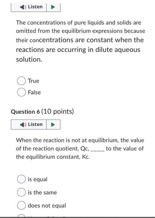 Solved The concentrations of pure liquids and solids are | Chegg.com