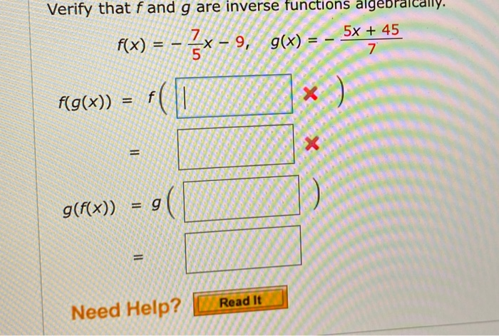 Solved Verify that f and g are inverse functions | Chegg.com