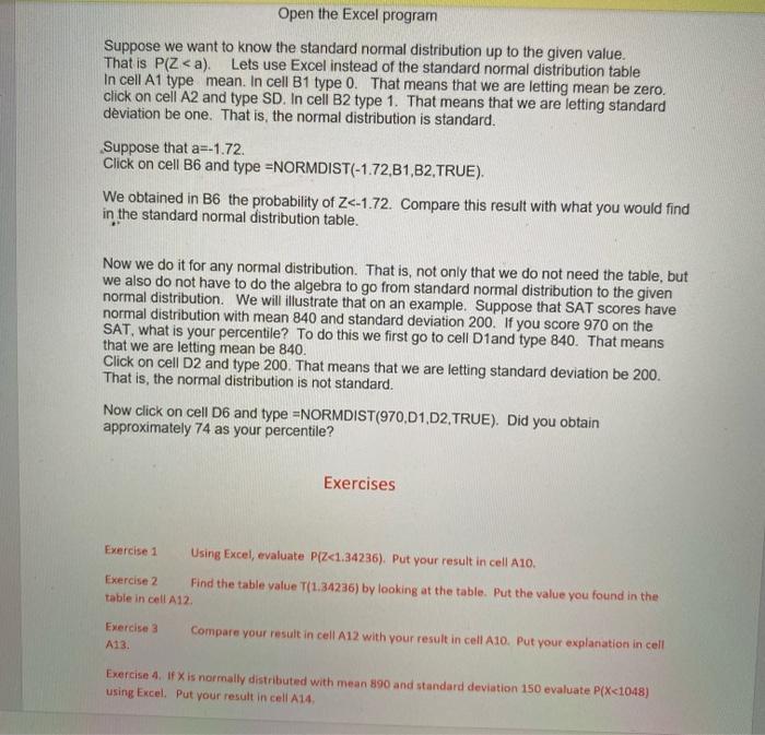 Solved Open the Excel program Suppose we want to know the | Chegg.com