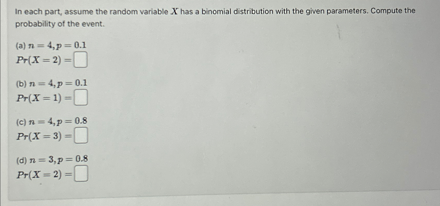 Solved In each part, assume the random variable x ﻿has a | Chegg.com