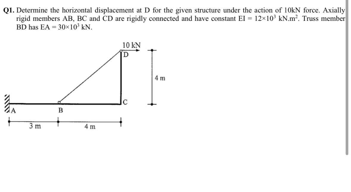 Solved Q1. ﻿Determine the horizontal displacement at D ﻿for | Chegg.com