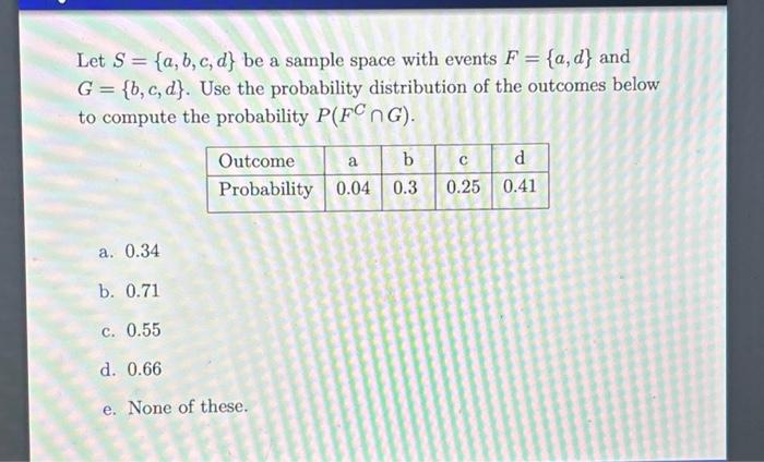 Solved Let S = {a, b, c, d] be a sample space with events F | Chegg.com