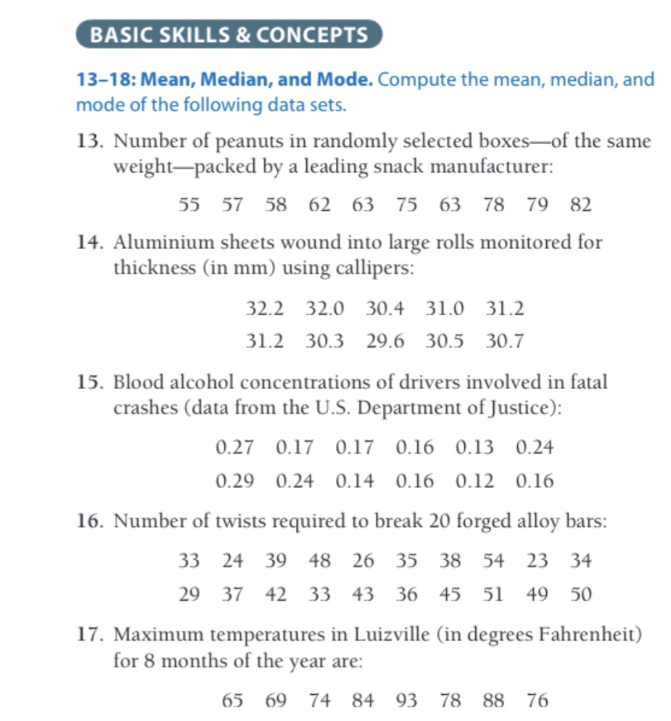 Solved BASIC SKILLS & CONCEPTS13-18: Mean, Median, and Mode. | Chegg.com