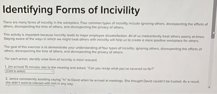 Solved Identifying Forms of Incivility There are many forms | Chegg.com