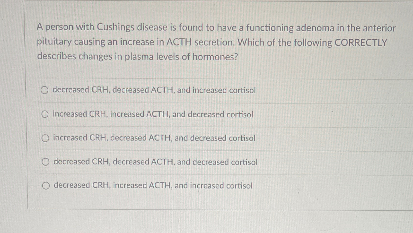 Solved A person with Cushings disease is found to have a | Chegg.com