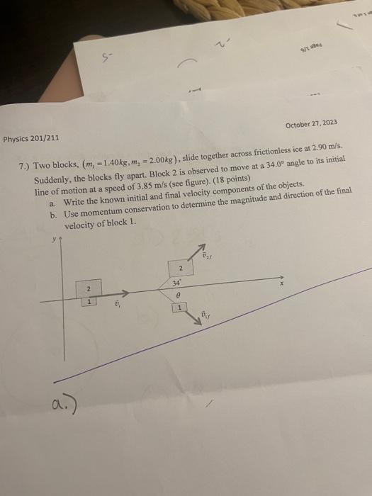 Solved 7.) Two blocks, (m, = 1.40kg, m, = 2.00kg), slide | Chegg.com