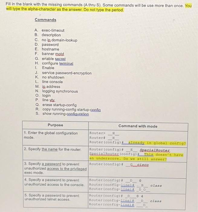 Solved Fill in the blank with the missing commands (A thru | Chegg.com
