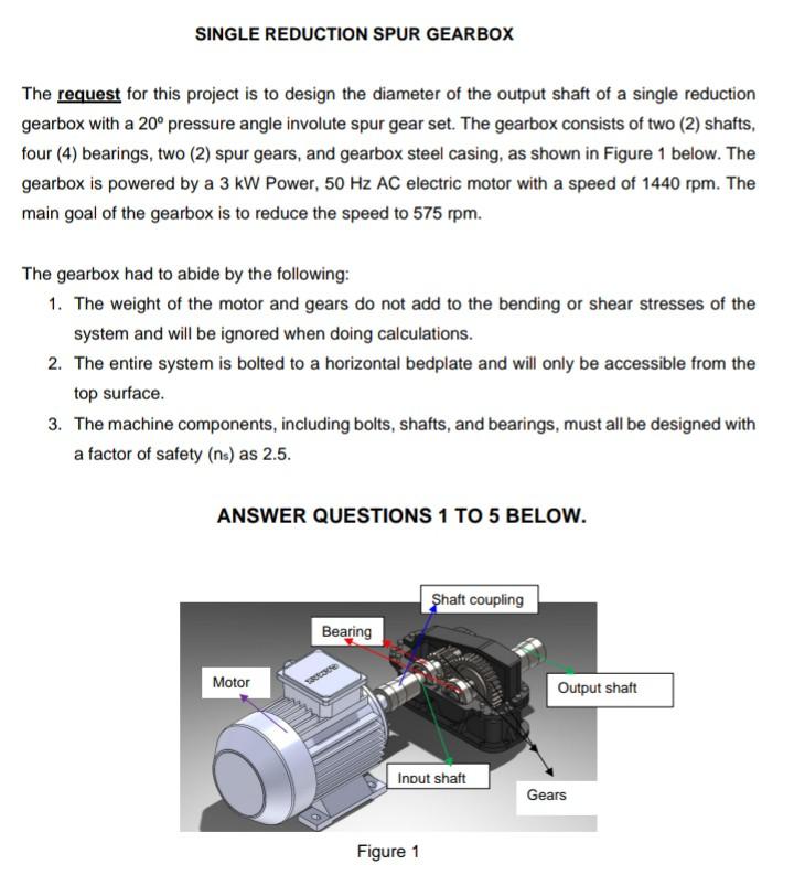 Solved SINGLE REDUCTION SPUR GEARBOX The request for this | Chegg.com