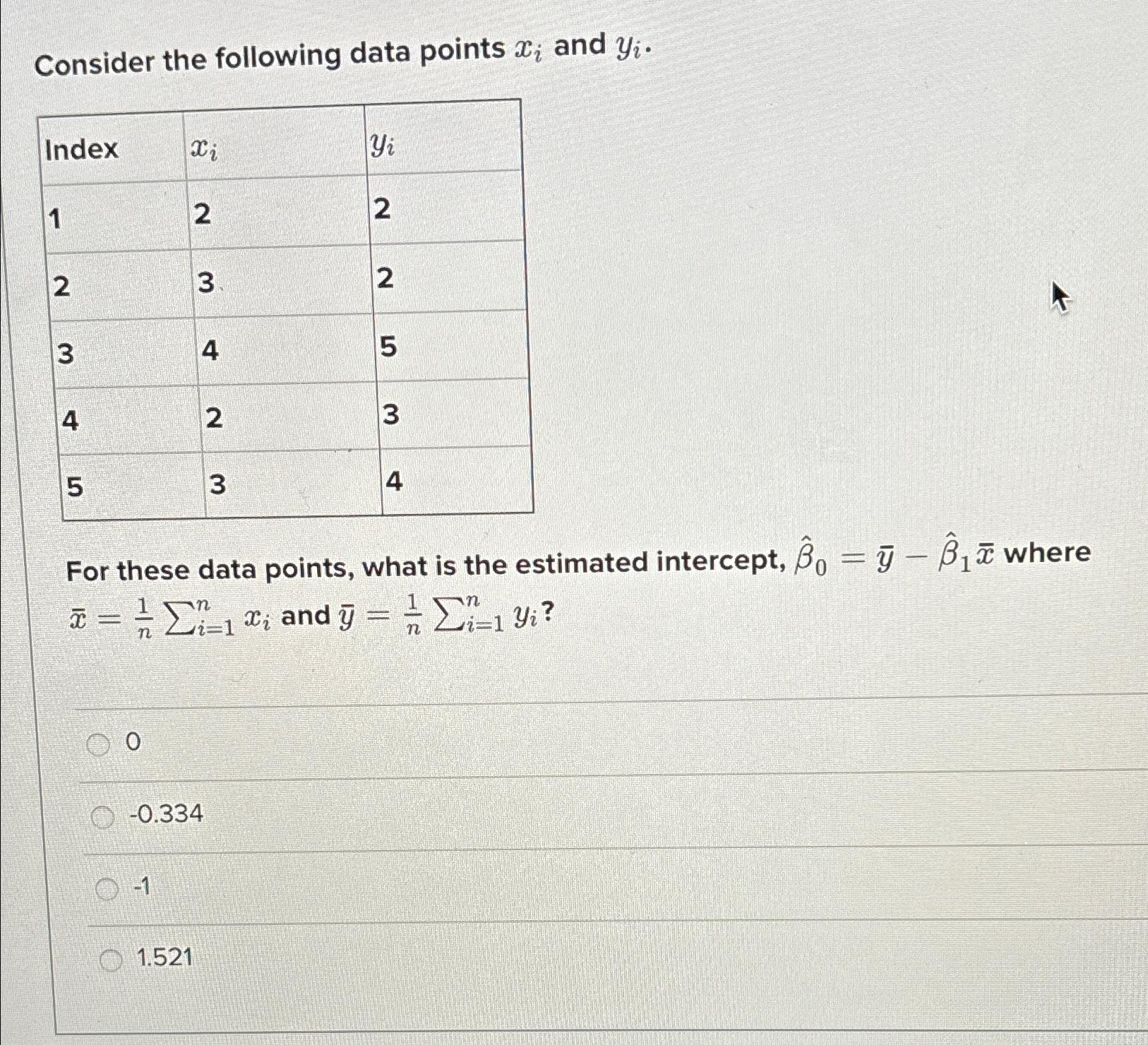 Solved Consider the following data points xi ﻿and | Chegg.com