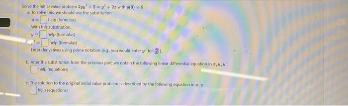 Solved Solve the initial value problem 2yy′+2=y2+2x with | Chegg.com