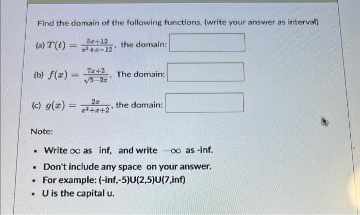 Solved ind the domain of the following functions, (write | Chegg.com