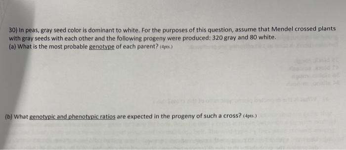 Solved 30) In peas, gray seed color is dominant to white. | Chegg.com