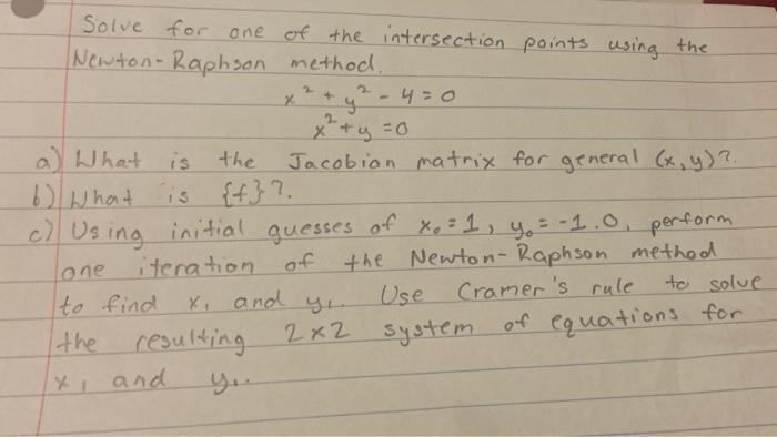 Solved Solve for one of the intersection points using the | Chegg.com