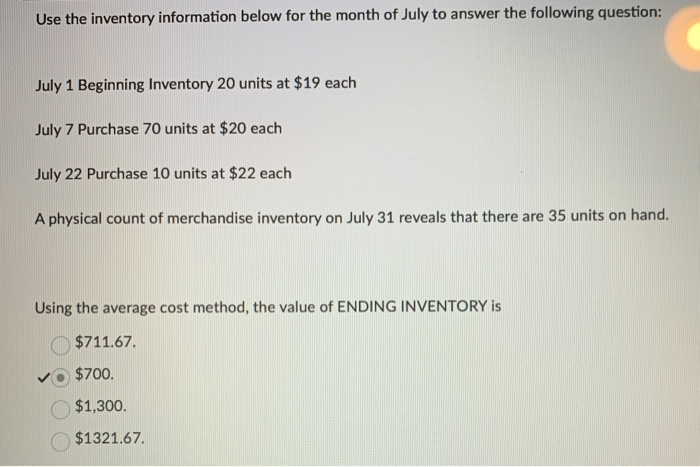 Solved Use the inventory information below for the month of | Chegg.com