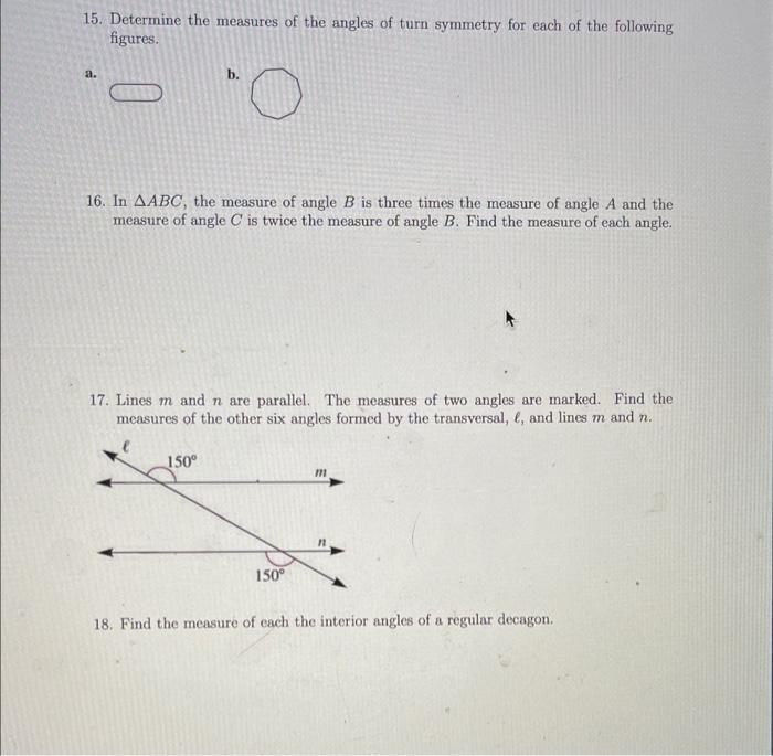 Solved 15. Determine the measures of the angles of turn | Chegg.com