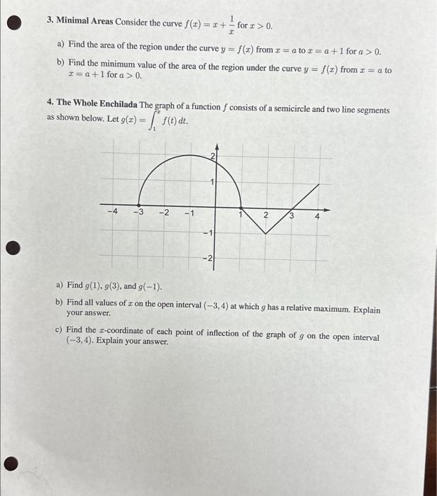 Solved 3. Minimal Areas Consider the curve f(x)=x+x1 for | Chegg.com