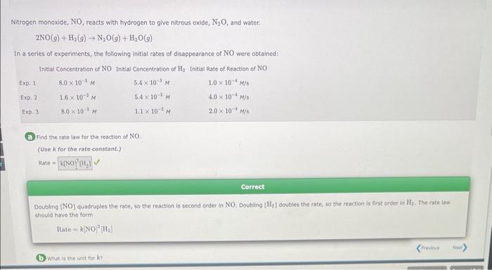 Solved Nitrogen monoxide, NO, reacts with hydrogen to give | Chegg.com