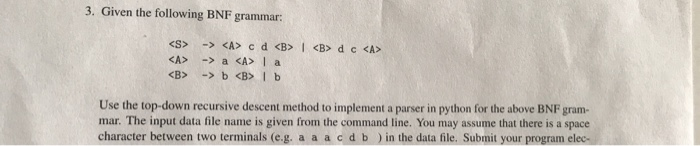 3. Given the following BNF grammar: d c | Chegg.com