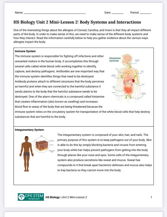 1. Read and Annotate the text regarding the Body | Chegg.com