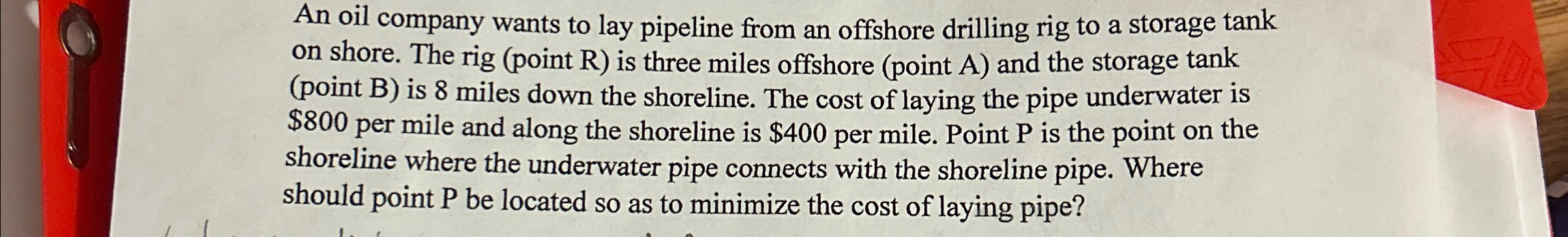 Solved An oil company wants to lay pipeline from an offshore | Chegg.com