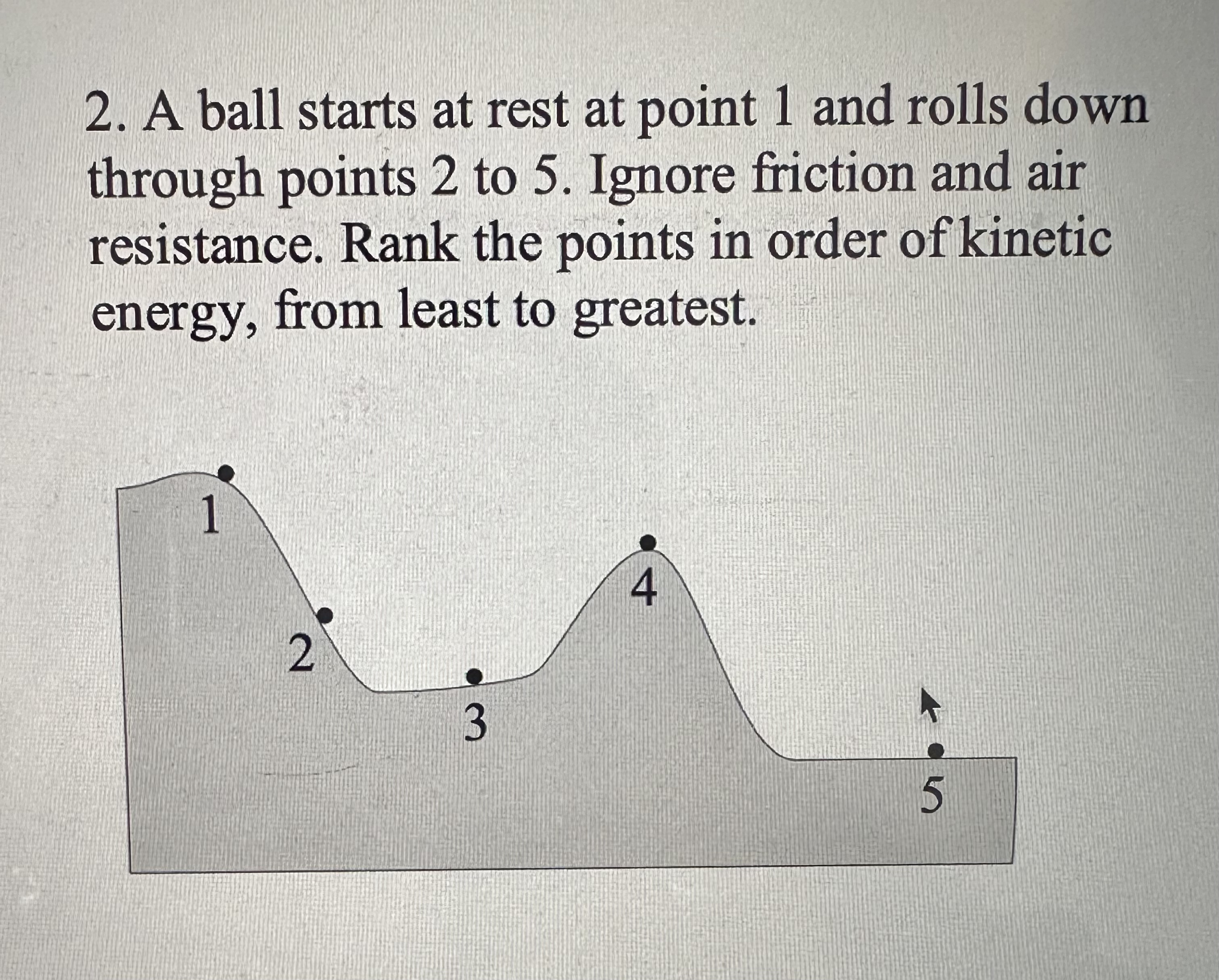 Solved A ball starts at rest at point 1 ﻿and rolls | Chegg.com