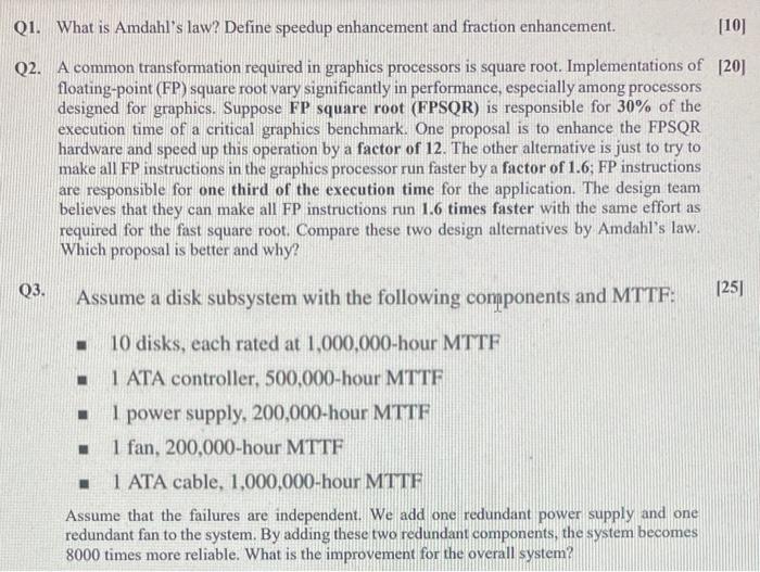 Solved Q1. What is Amdahl's law? Define speedup enhancement | Chegg.com