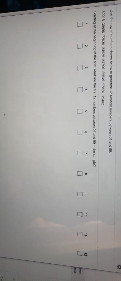 Solved Use the row of numbers shown below to generate 12 | Chegg.com