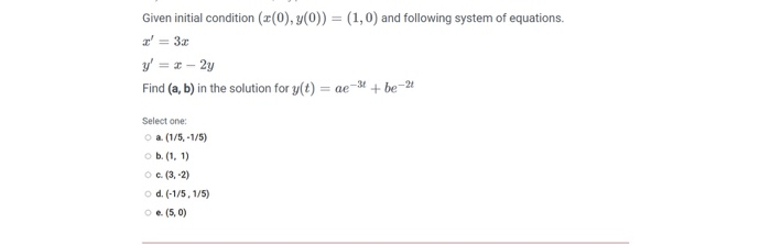 Solved Given initial condition ((O),y(0)) = (1,0) and | Chegg.com
