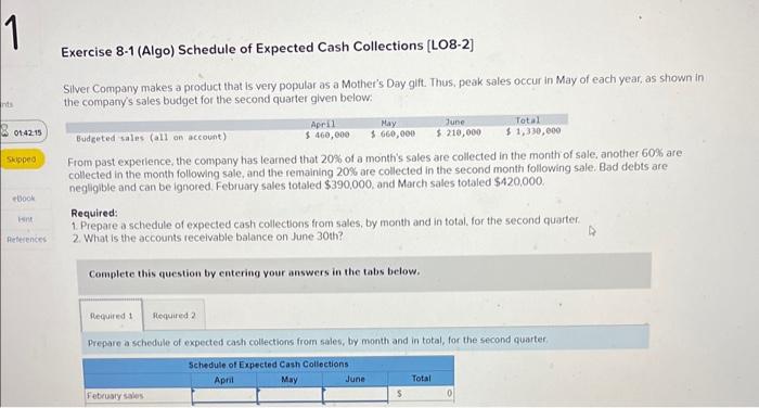 Solved Exercise 8-1 (Algo) Schedule of Expected Cash | Chegg.com