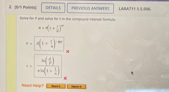 Solved Solve for P and solve for t in the compound interest | Chegg.com