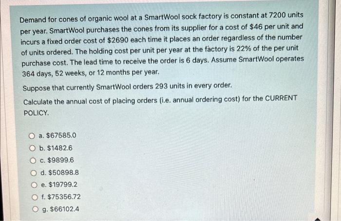 Solved Demand for cones of organic wool at a SmartWool sock | Chegg.com